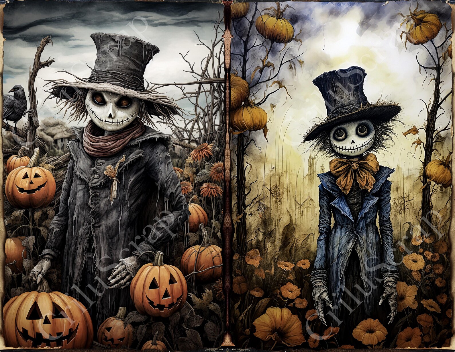 Halloween Junk Journal Kit,scarecrow Decoupage Papers,spooky Season ...