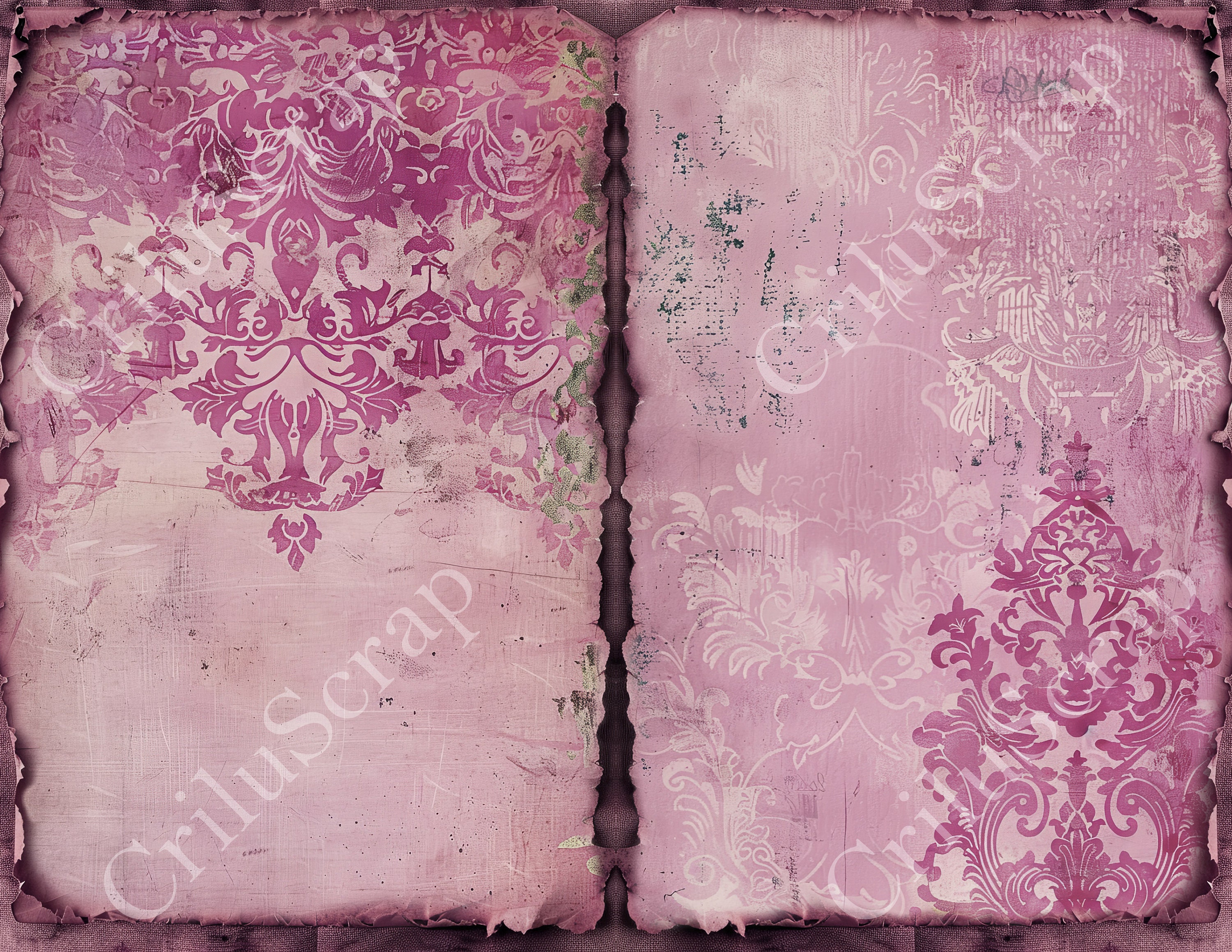 Pink Vintage Junk Journal Pages,damask Shabby Chic Decoupage Scrapbook ...