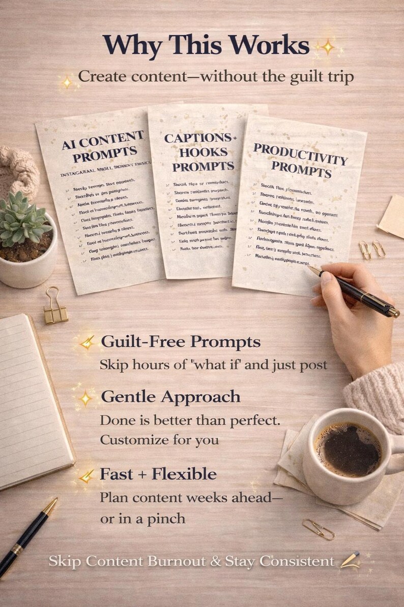 AI Content Prompts Cheat Sheets | Printable Productivity Toolkit for ...