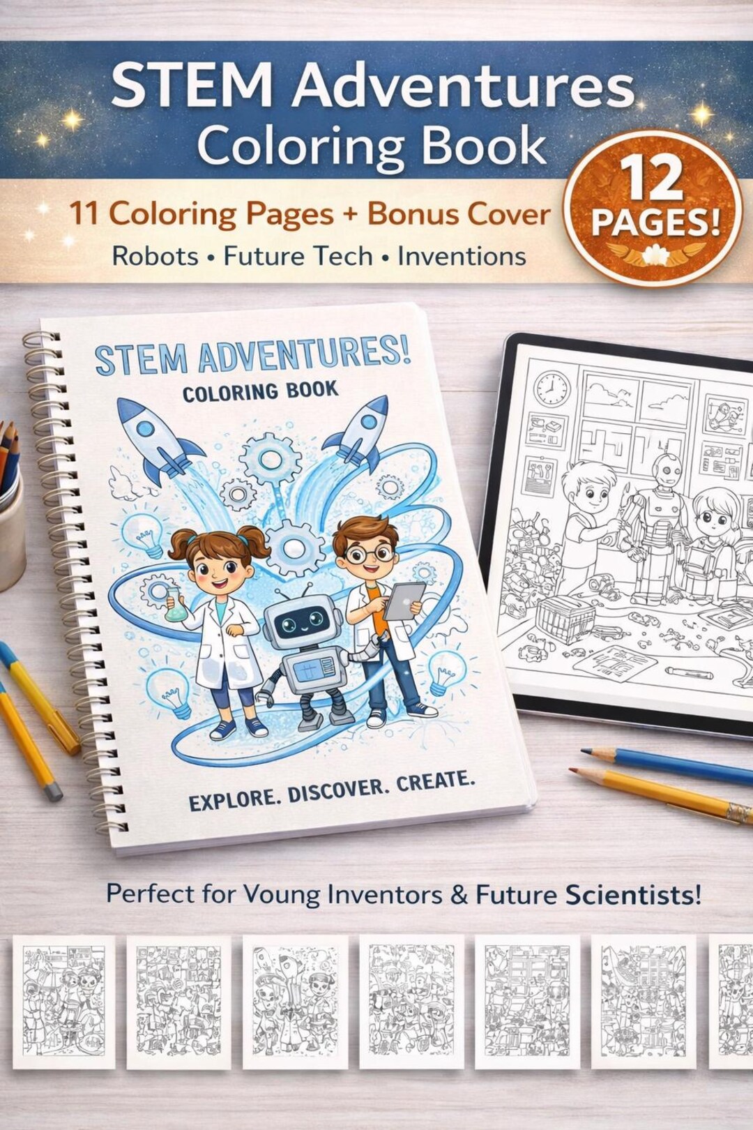 Robots & Inventions Coloring Book | STEM Printable Adventure (instant ...