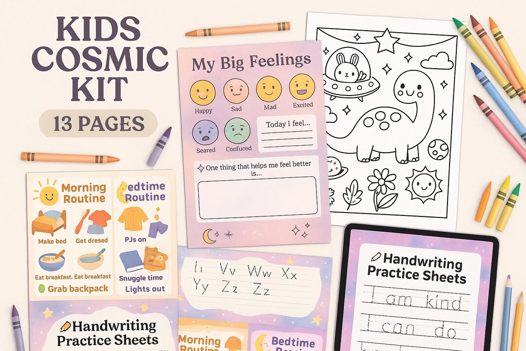 Cosmic Kids Printable Bundle | Feelings Routine Handwriting Activities ...