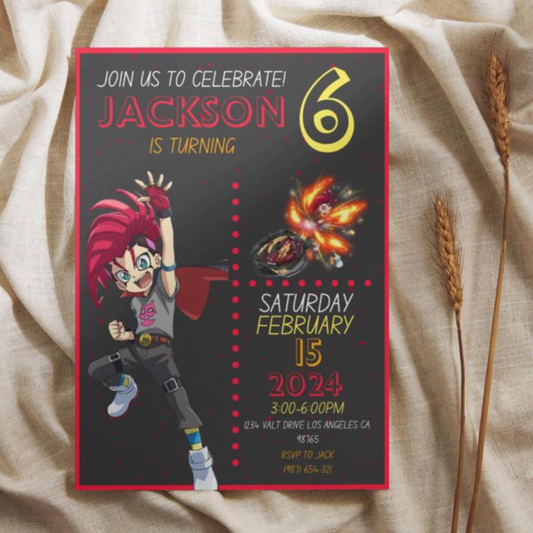 Customizable Beyblade Burst Quadstrike Bel Daizora Birthday Invitation ...