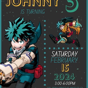 Customizable Birthday Card Invitation Deku Manga Style My Hero Academia ...
