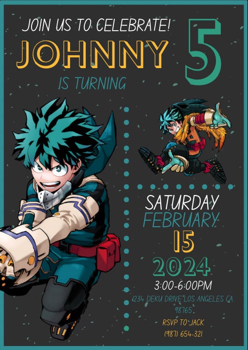 Customizable Birthday Card Invitation Deku Manga Style My Hero Academia ...