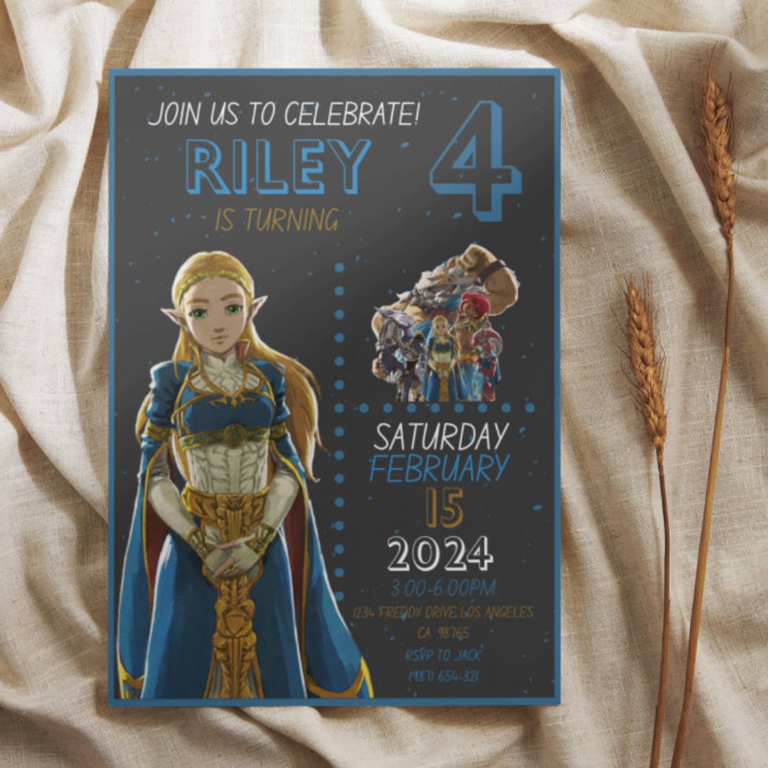 Customizable Birthday Card Invitation Princess Zelda the Legend of ...