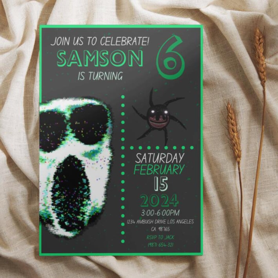 Customizable Roblox Doors Ambush Kids Birthday Invitation Boys Green ...