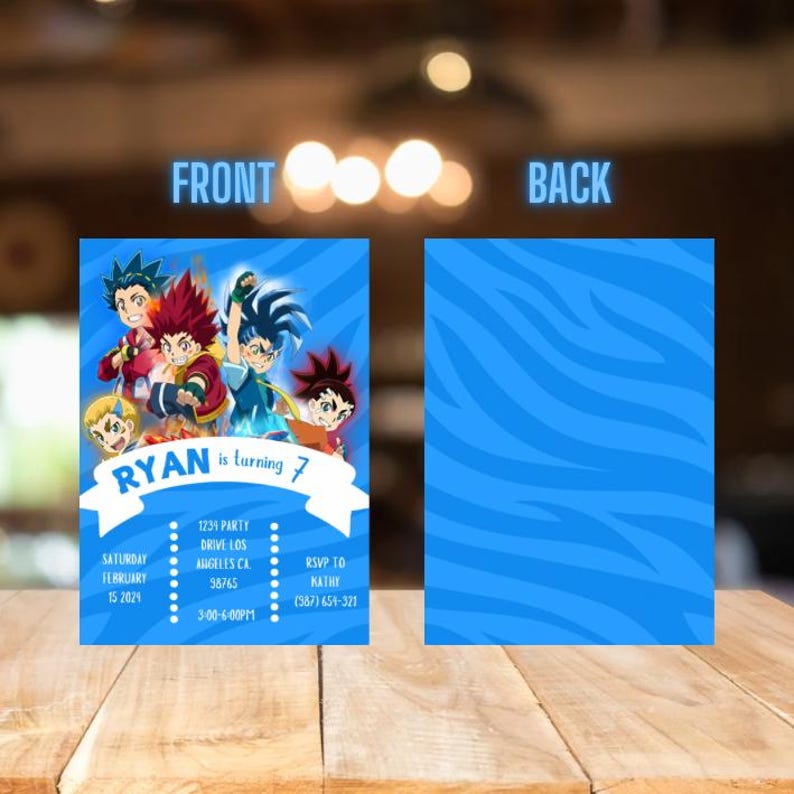 Customizable Beyblade Burst Valt Aoi and Friends Birthday Invitation ...