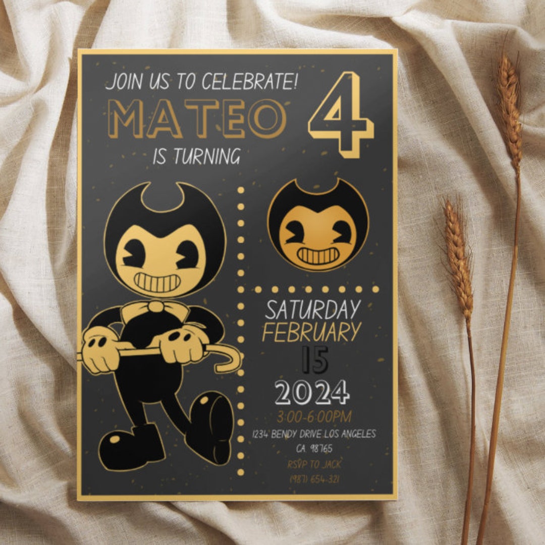 Customizable Birthday Card Invitation Bendy and the Ink Machine Video ...
