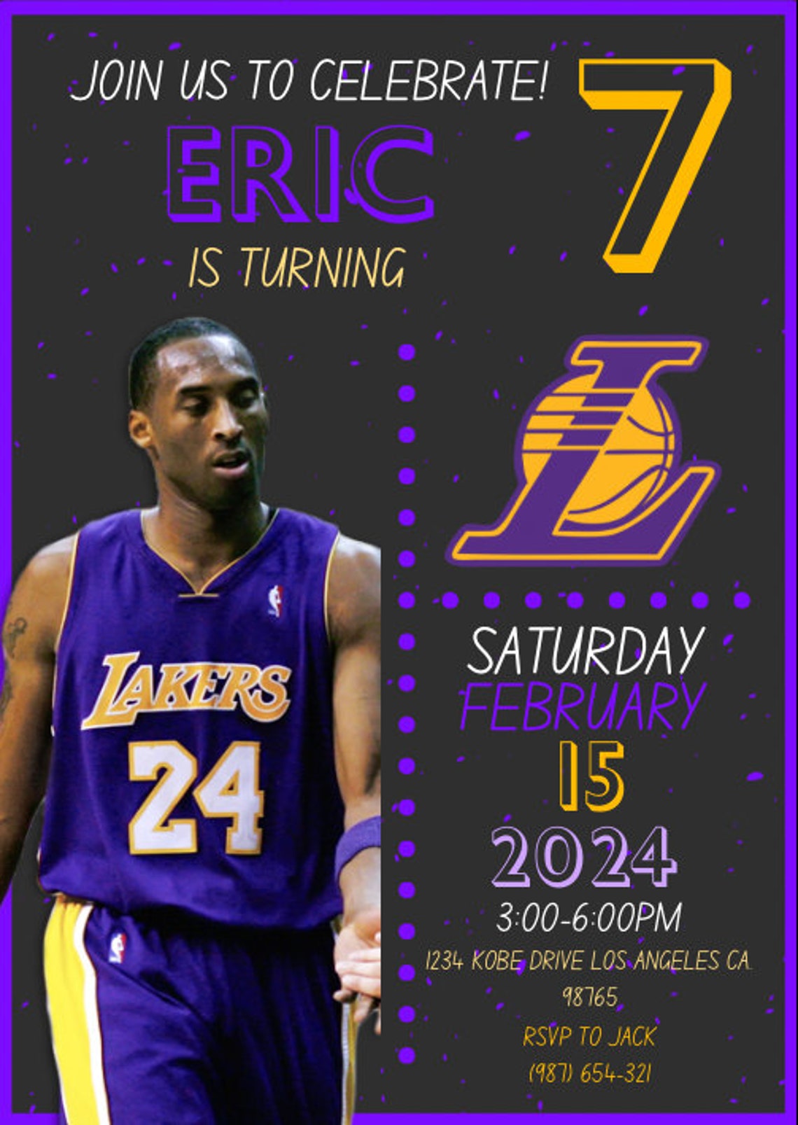 Customizable Birthday Card Invitation Kobe Bryant Basketball - Etsy