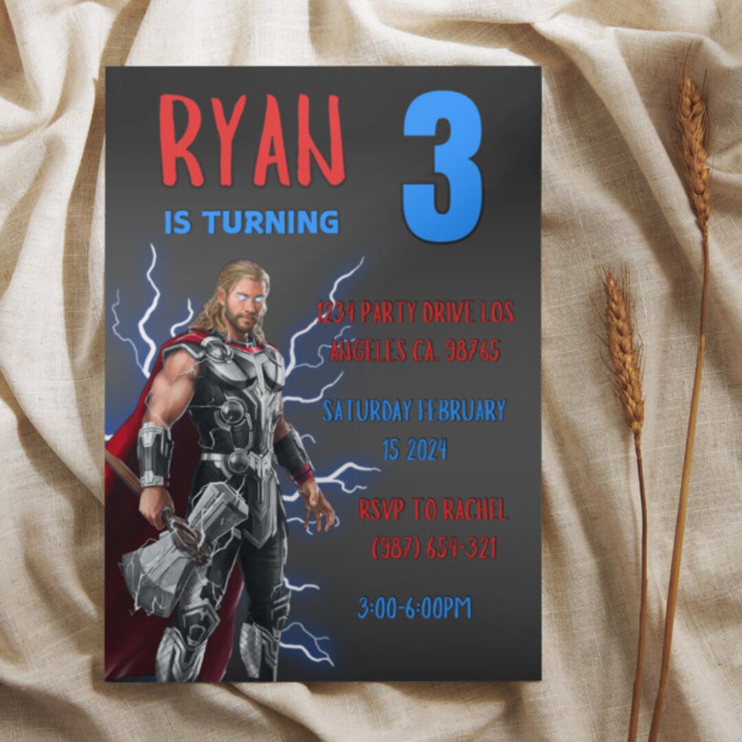 Customizable Birthday Card Invitation Superhero Boys Thor Avengers ...