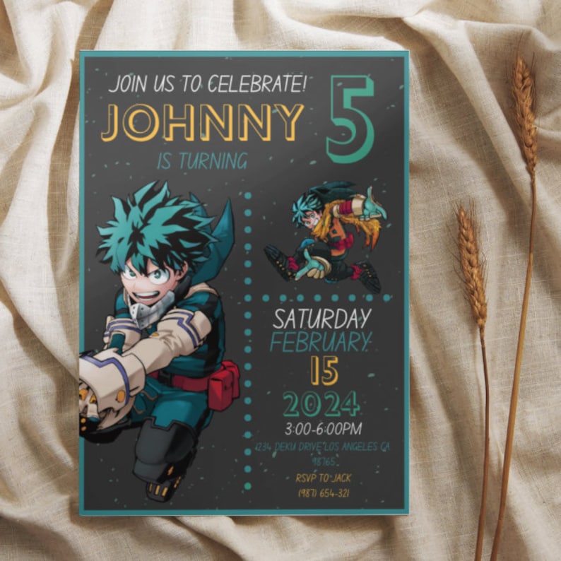 Customizable Birthday Card Invitation Deku Manga Style My Hero Academia ...