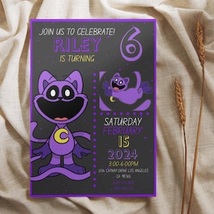 Invitación de cumpleaños infantil personalizable Catnap Poppy Playtime ...