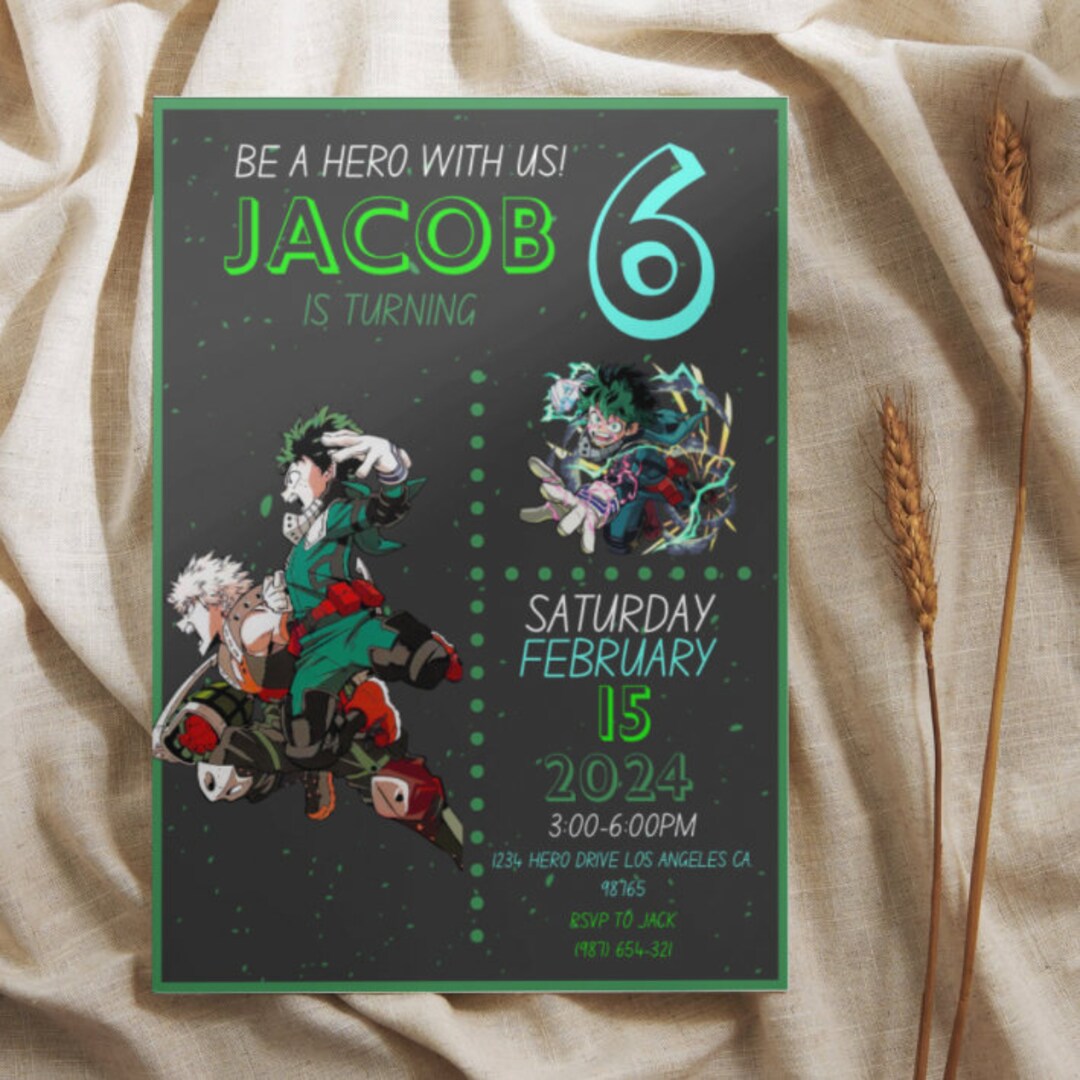 Deku My Hero Academia Birthday Card Invitation - Etsy