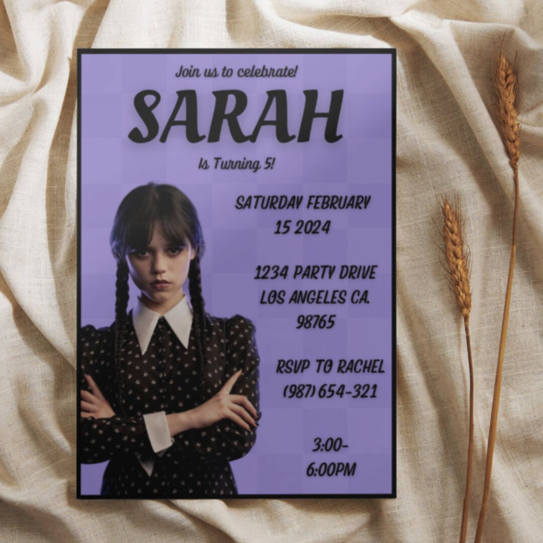 Customizable Birthday Party Card Invitation Wednesday Addams Jenna ...