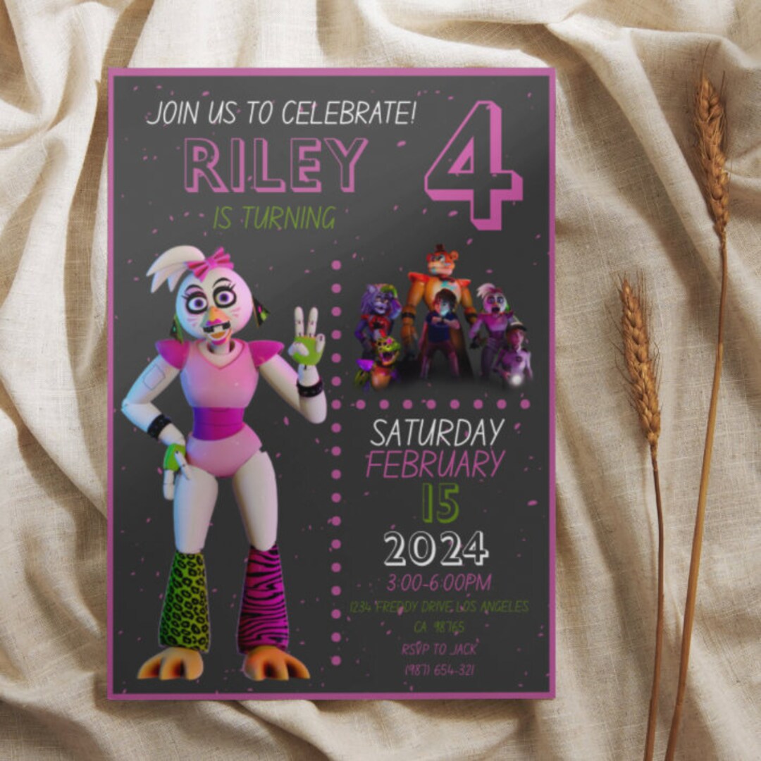 Customizable Birthday Card Invitation Chica FNAF Security Breach - Etsy