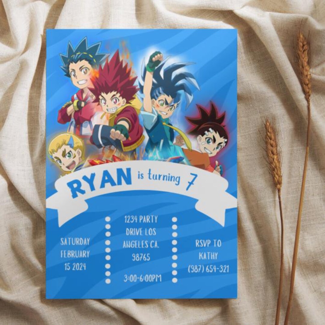 Customizable Beyblade Burst Valt Aoi and Friends Birthday Invitation ...