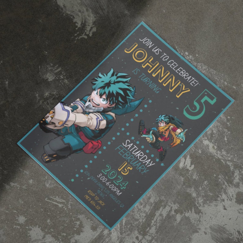 Customizable Birthday Card Invitation Deku Manga Style My Hero Academia ...