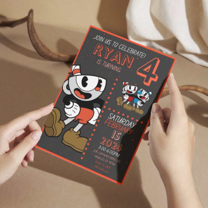 Customizable Birthday Card Invitation Cuphead - Etsy