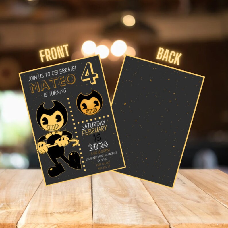 Customizable Birthday Card Invitation Bendy and the Ink Machine Video ...