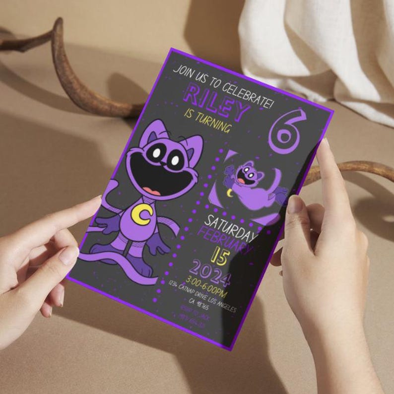 Invitación de cumpleaños infantil personalizable Catnap Poppy Playtime ...