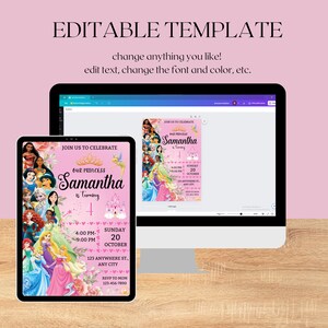 Editable Princess Birthday Template, Princess Invitation, Girl Princess ...