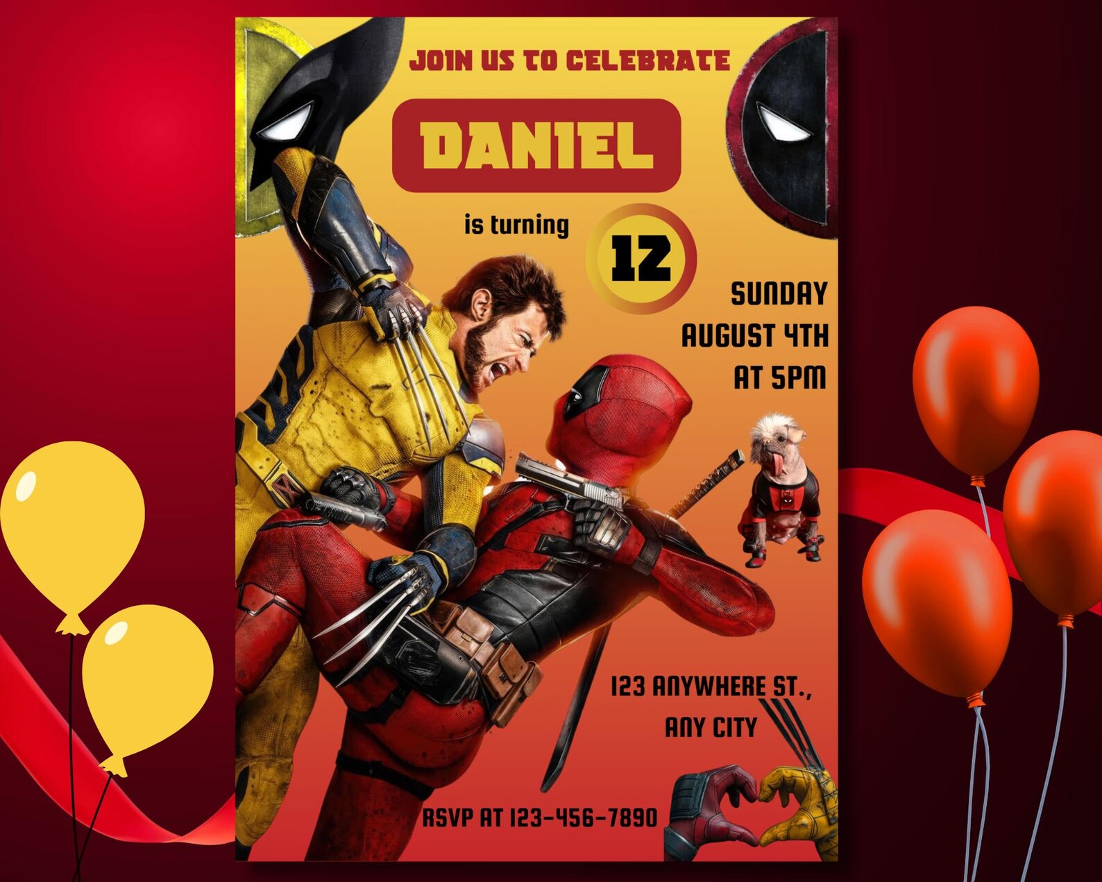Deadpool and Wolverine Birthday Party Invite, Editable Deadpool and ...
