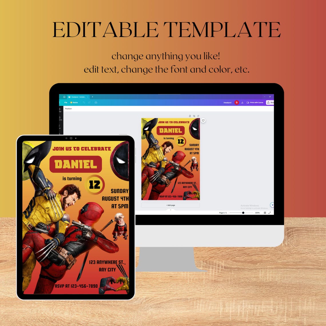 Deadpool and Wolverine Birthday Party Invite, Editable Deadpool and ...