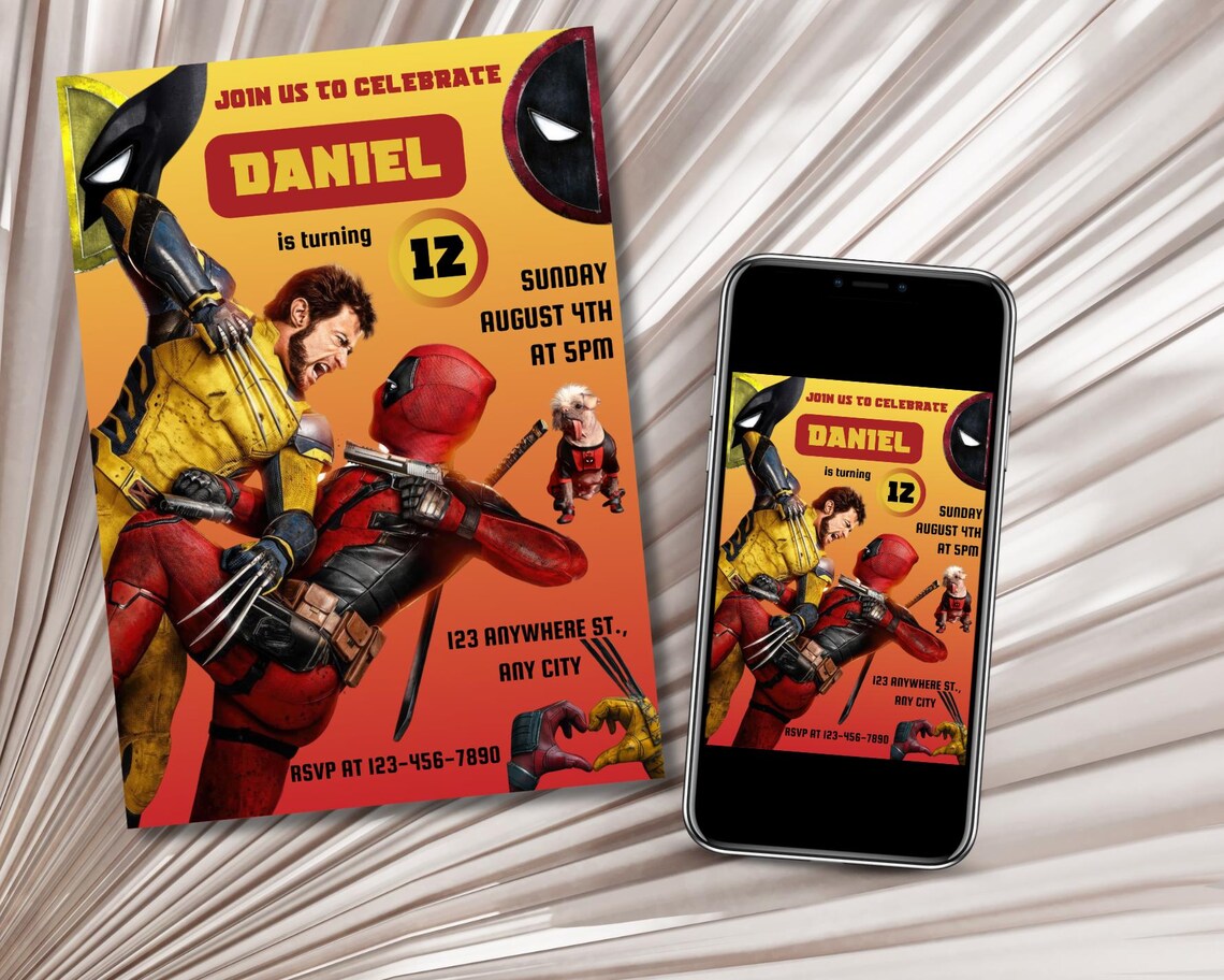 Deadpool and Wolverine Birthday Party Invite, Editable Deadpool and ...