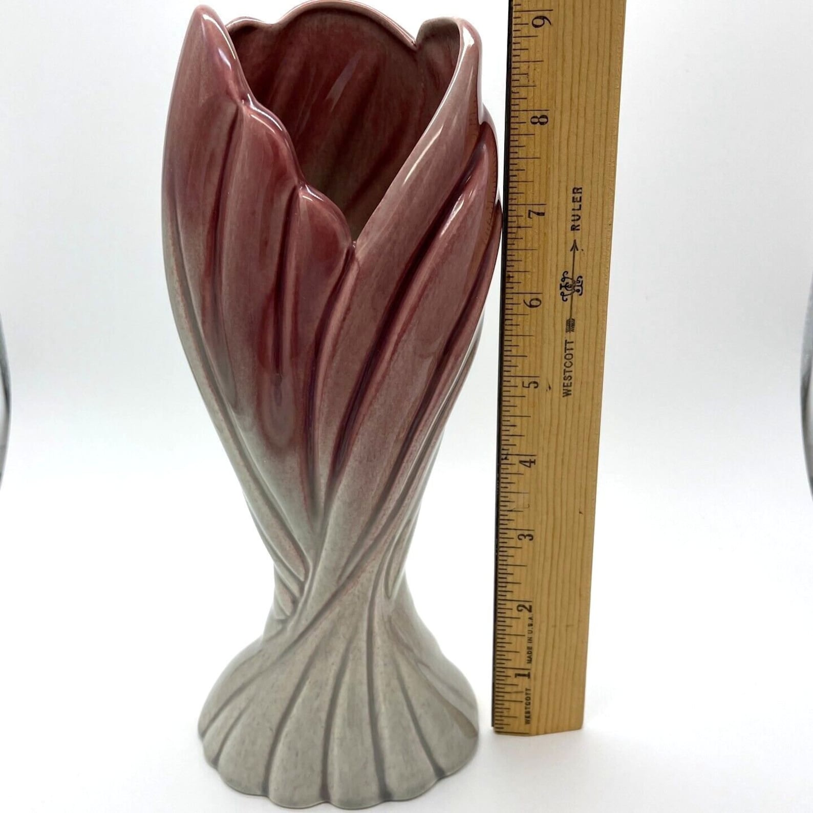Vintage West Coast Pottery Twisted Swirl Drapery Vase ~ Gray Burgundy ...