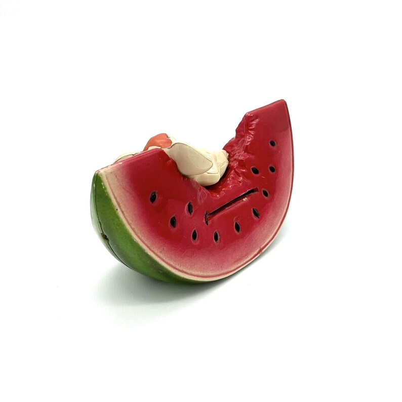 Vintage Kitsch White Mouse on Watermelon Slice Coin Bank Plastic Fruit ...