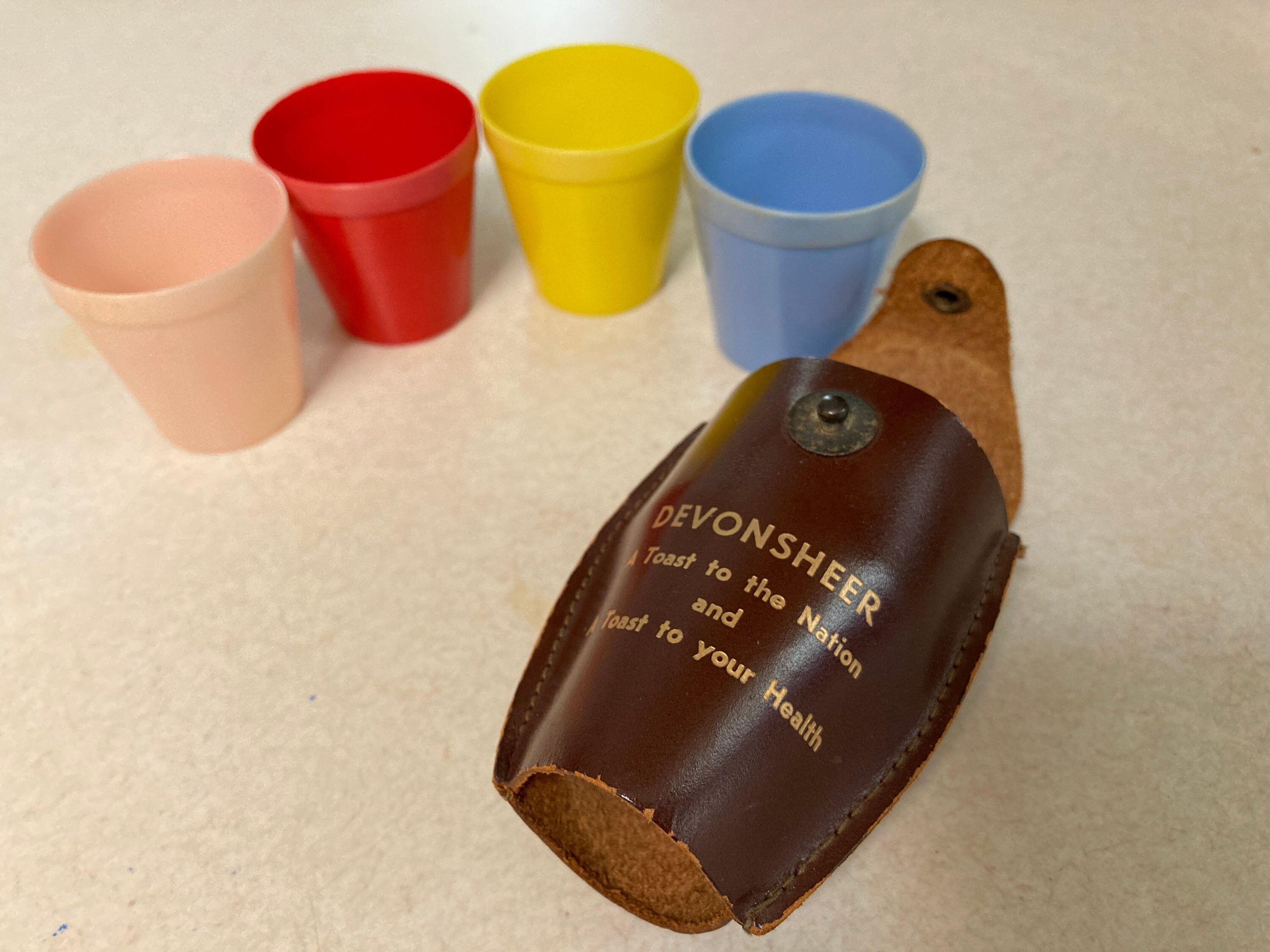 Vintage Plastic Stacking Shot Glass Jigger Cups & Leather Case ...