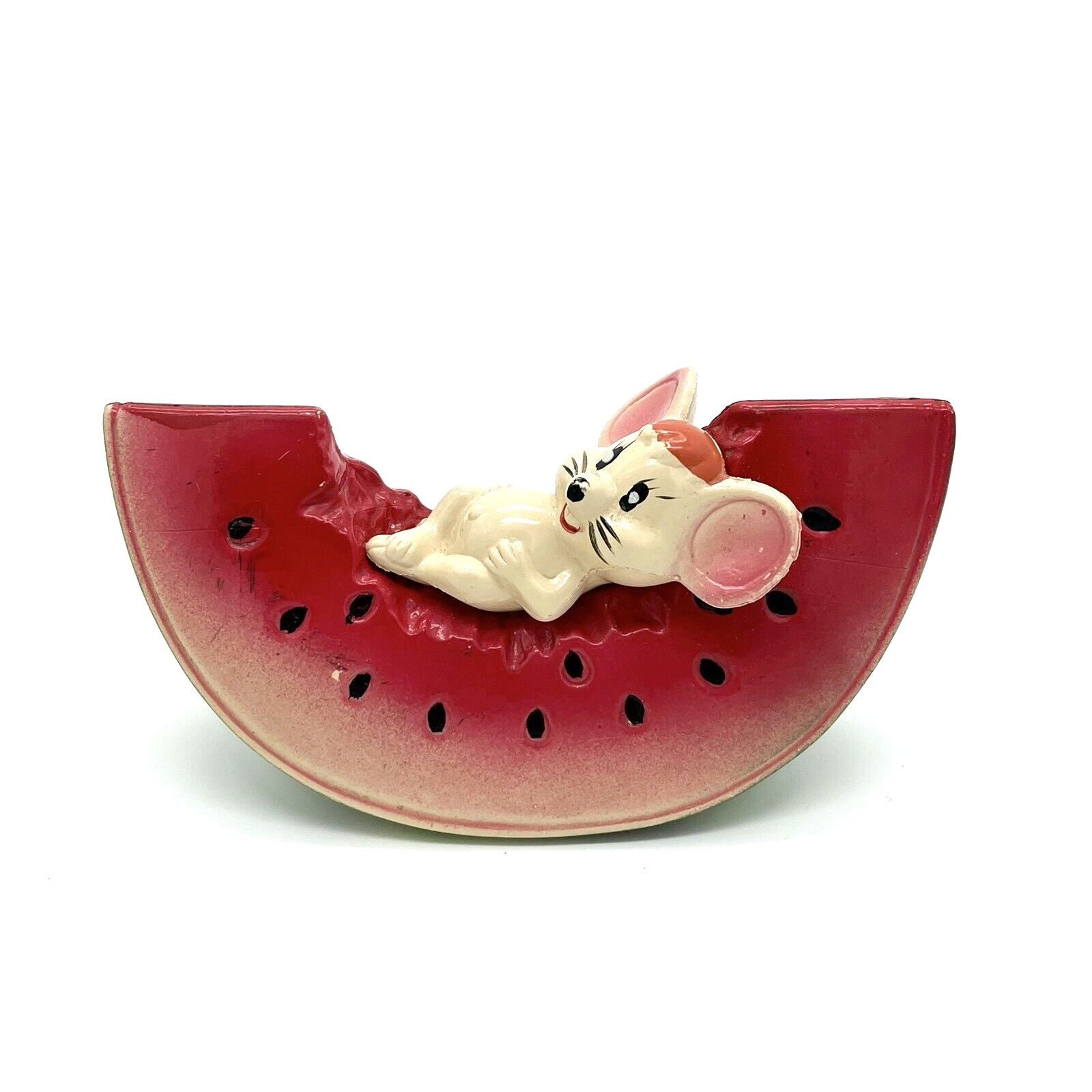Vintage Kitsch White Mouse on Watermelon Slice Coin Bank Plastic Fruit ...