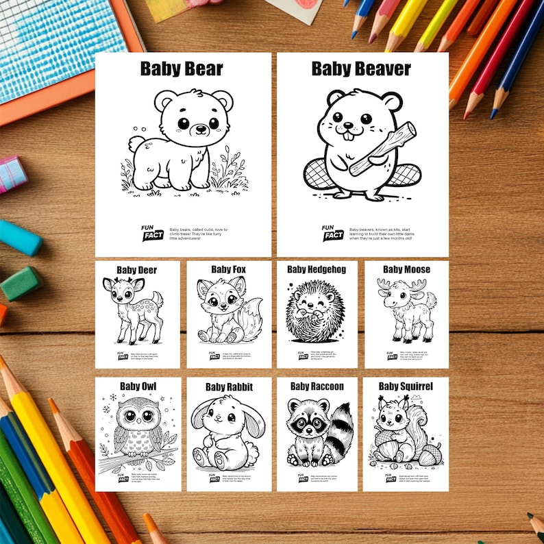 Baby Forest Animals Digital Coloring Pages | Line Art | 10 Coloring ...