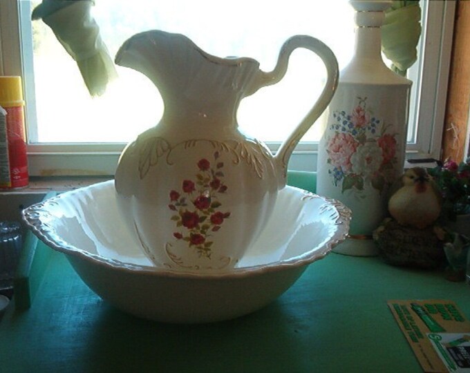 Vintage Pottery Extra Large PITCHER AND BOWL - Etsy