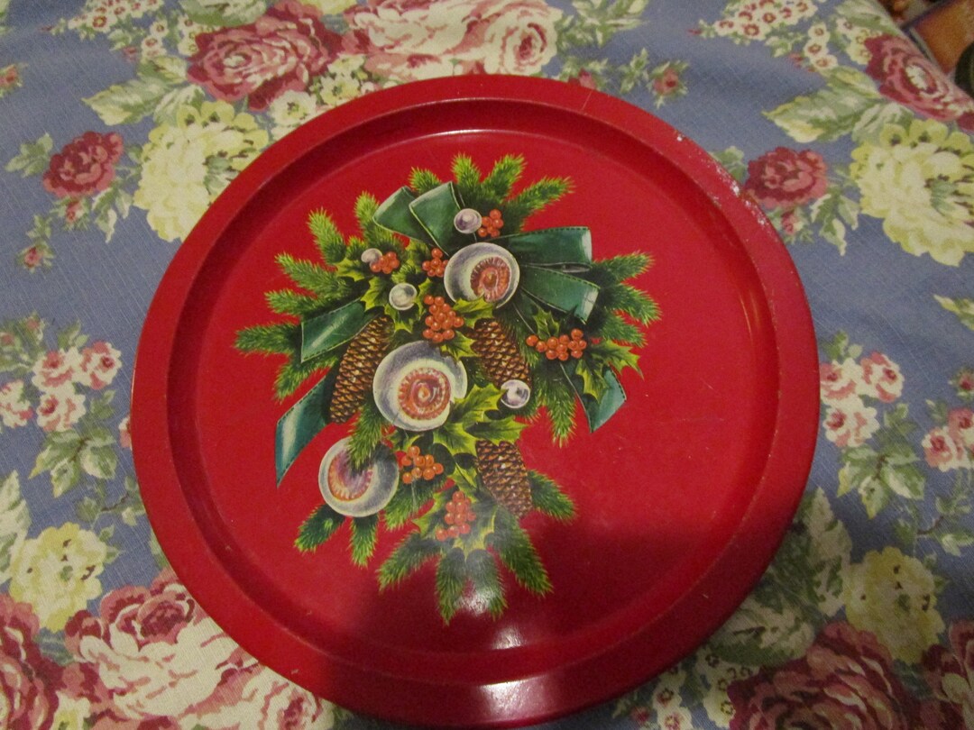 Mid Century Round Metal Christmas Serving Tray - Etsy