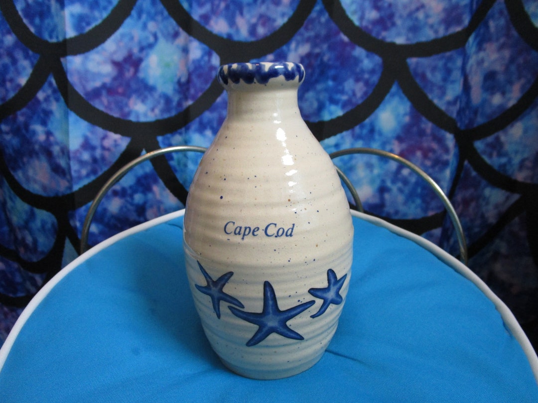 Vintage Nautical Pottery Cape Cod Vase Beige and Blue With Starfish on ...