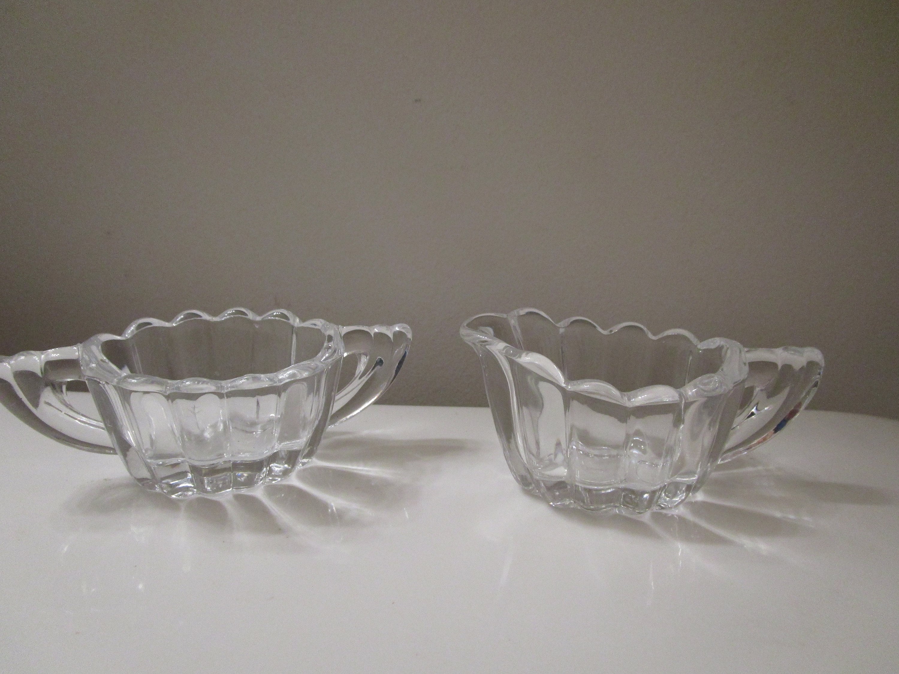 Mid Century Clear Glass Small Creamer and Double Handle Sugar | Etsy