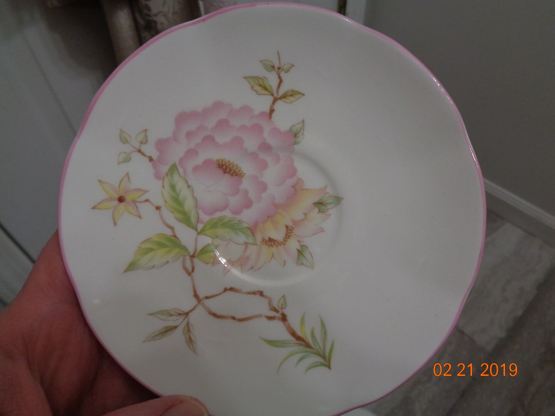 Set of 4 Bone China Springfield Made in England Saucers Bamboo and Pink ...