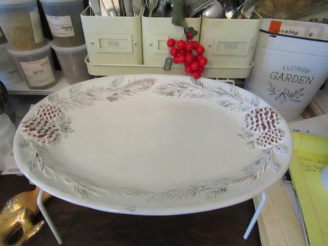 2001 White Pine Earthenware Oval Platter Pine Cone Design A Decorative ...