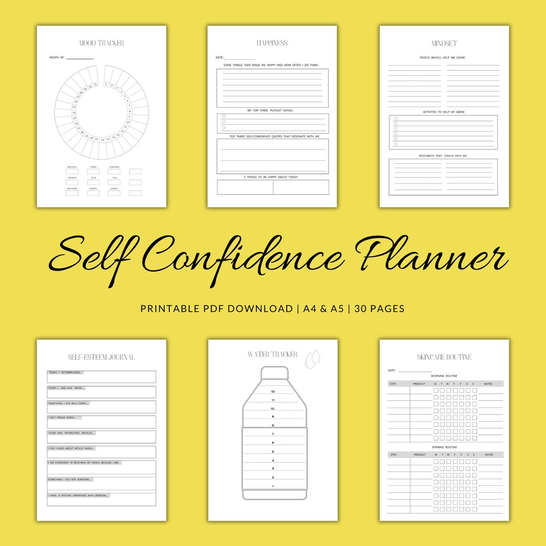 Self Confidence Planner, Printable Kit, Bucket List, Daily Planner ...