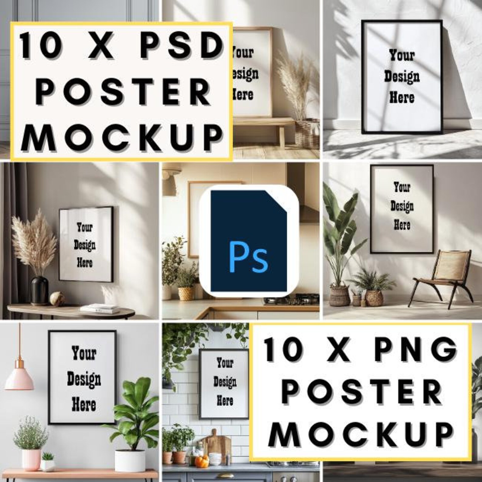 10 X Poster Mockup Psd, Classic Style, Smart Object Layers PSD - Etsy