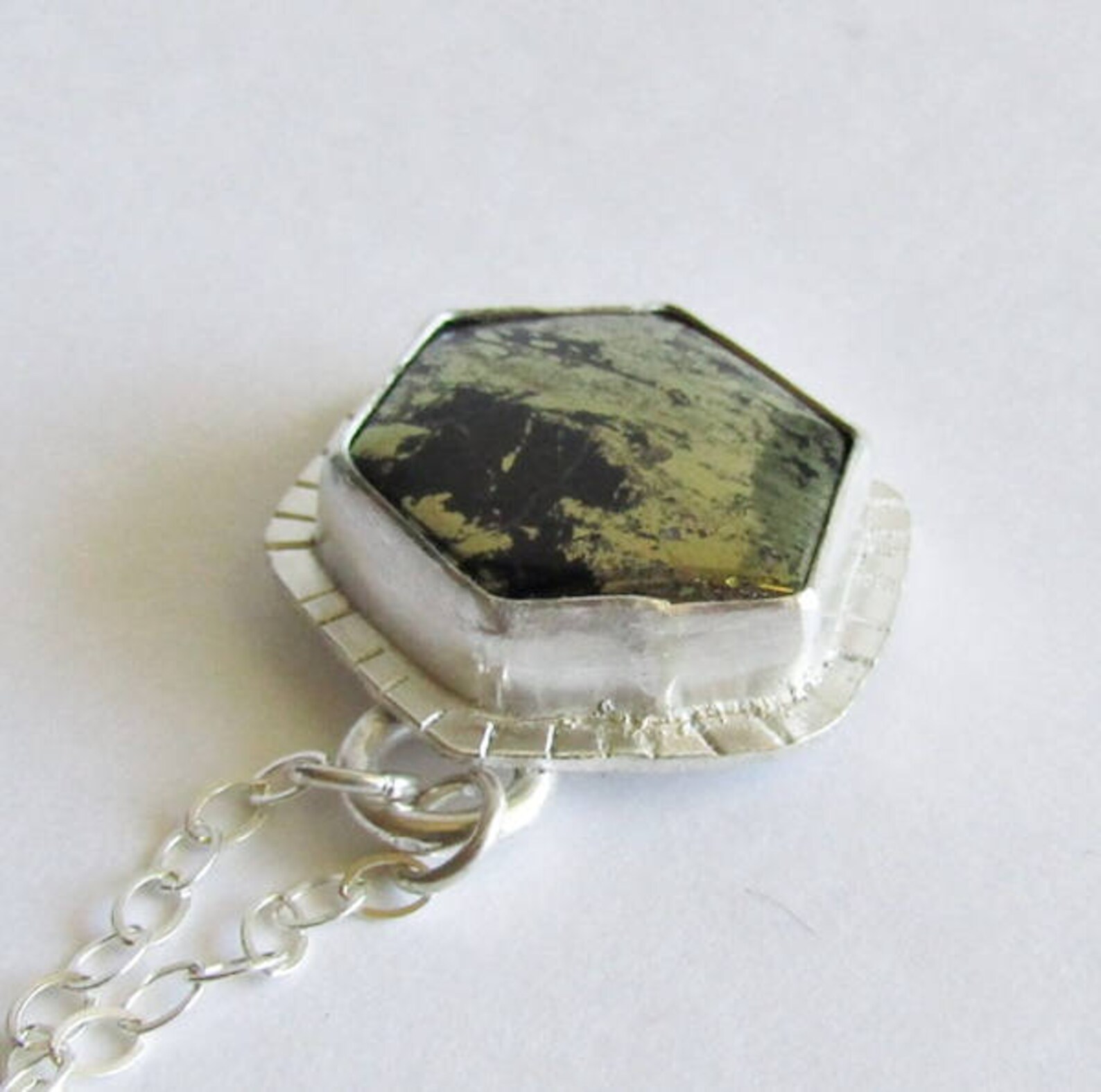Hexagon Pyrite Necklace - Pyrite in Chalcedony - Fool's Gold Necklace ...