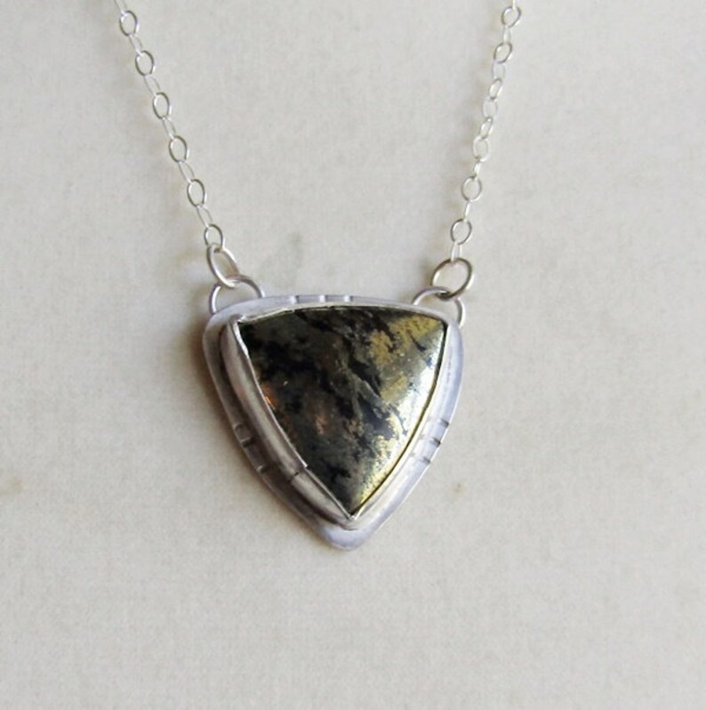 Triangle Pyrite Necklace - Pyrite in Chalcedony Jewelry - Fool's Gold ...