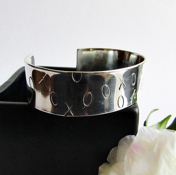 Hand Stamped Sterling Silver Cuff - Hugs and Kisses - Valentine's Day ...