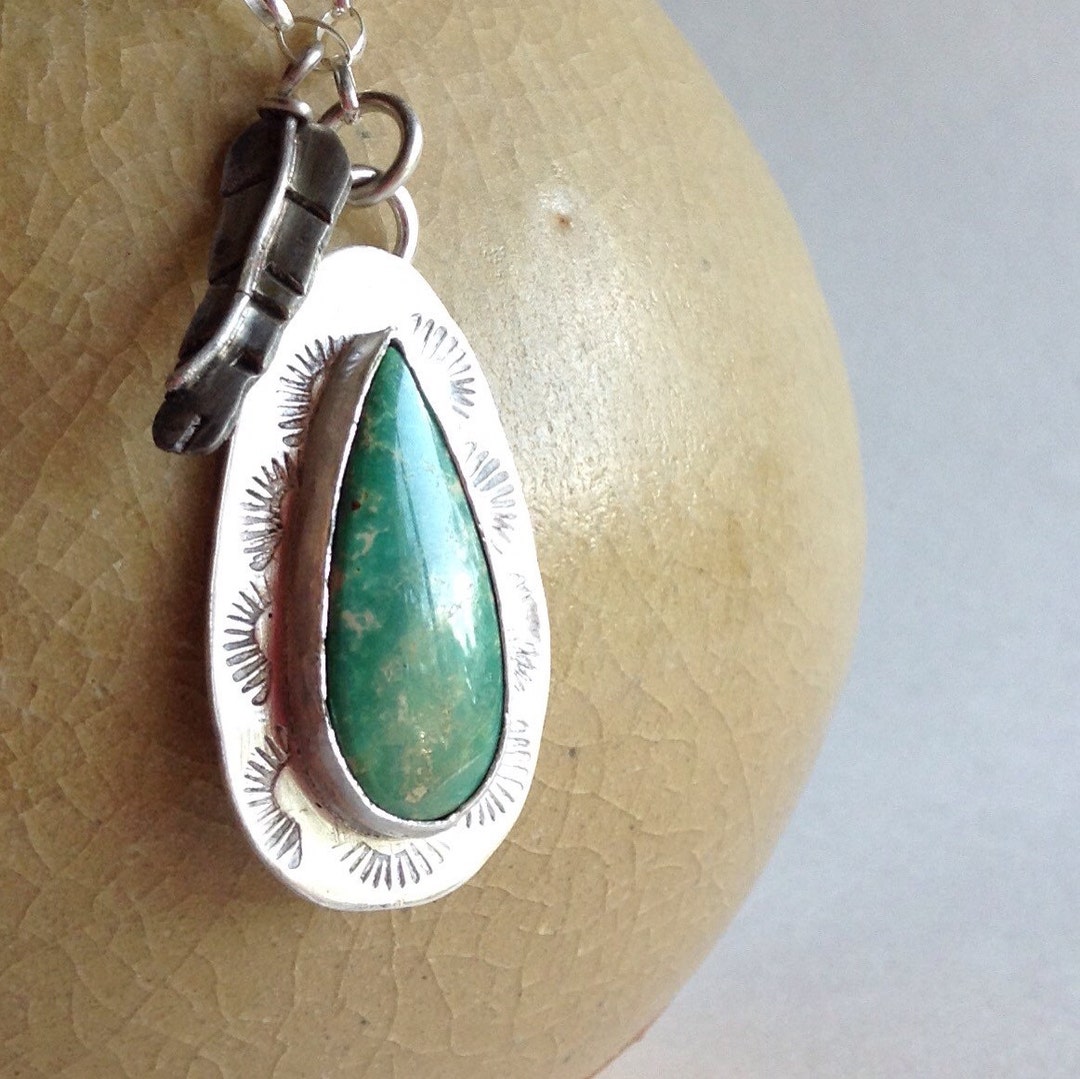 Alacron Turquoise Charm Necklace - Hand Stamped Turquoise Necklace ...