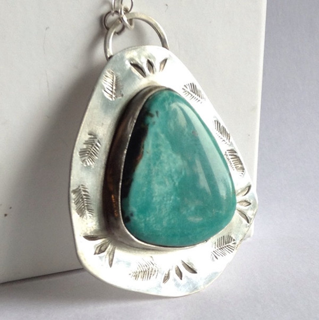 Fox Mine Turquoise Necklace - Hand Stamped Necklace - Turquoise Jewelry ...