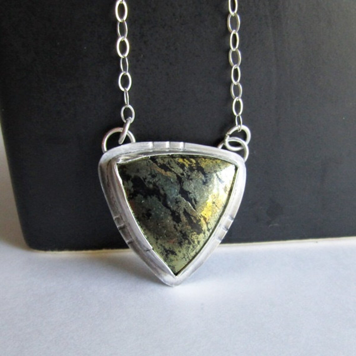Triangle Pyrite Necklace Pyrite in Chalcedony Jewelry Fool's Gold ...