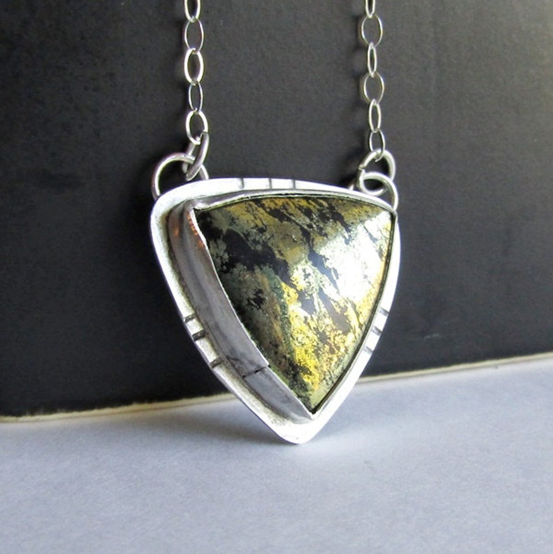 Triangle Pyrite Necklace - Pyrite in Chalcedony Jewelry - Fool's Gold ...