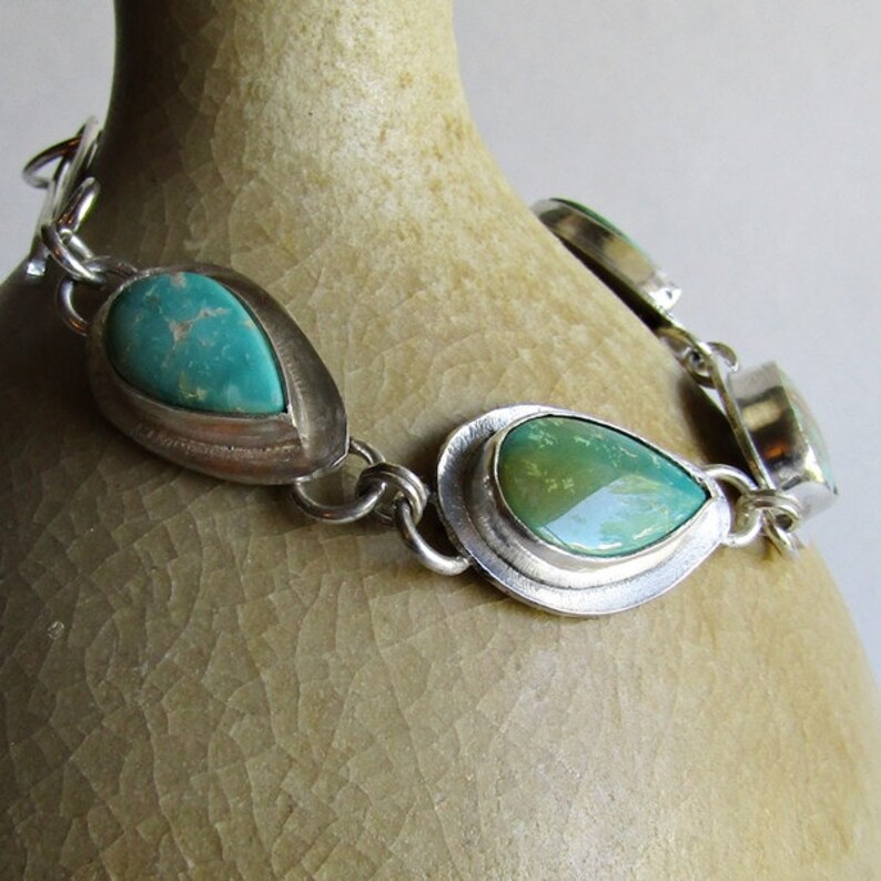 Alacron Turquoise Link Bracelet Mexican Turquoise Bracelet - Etsy