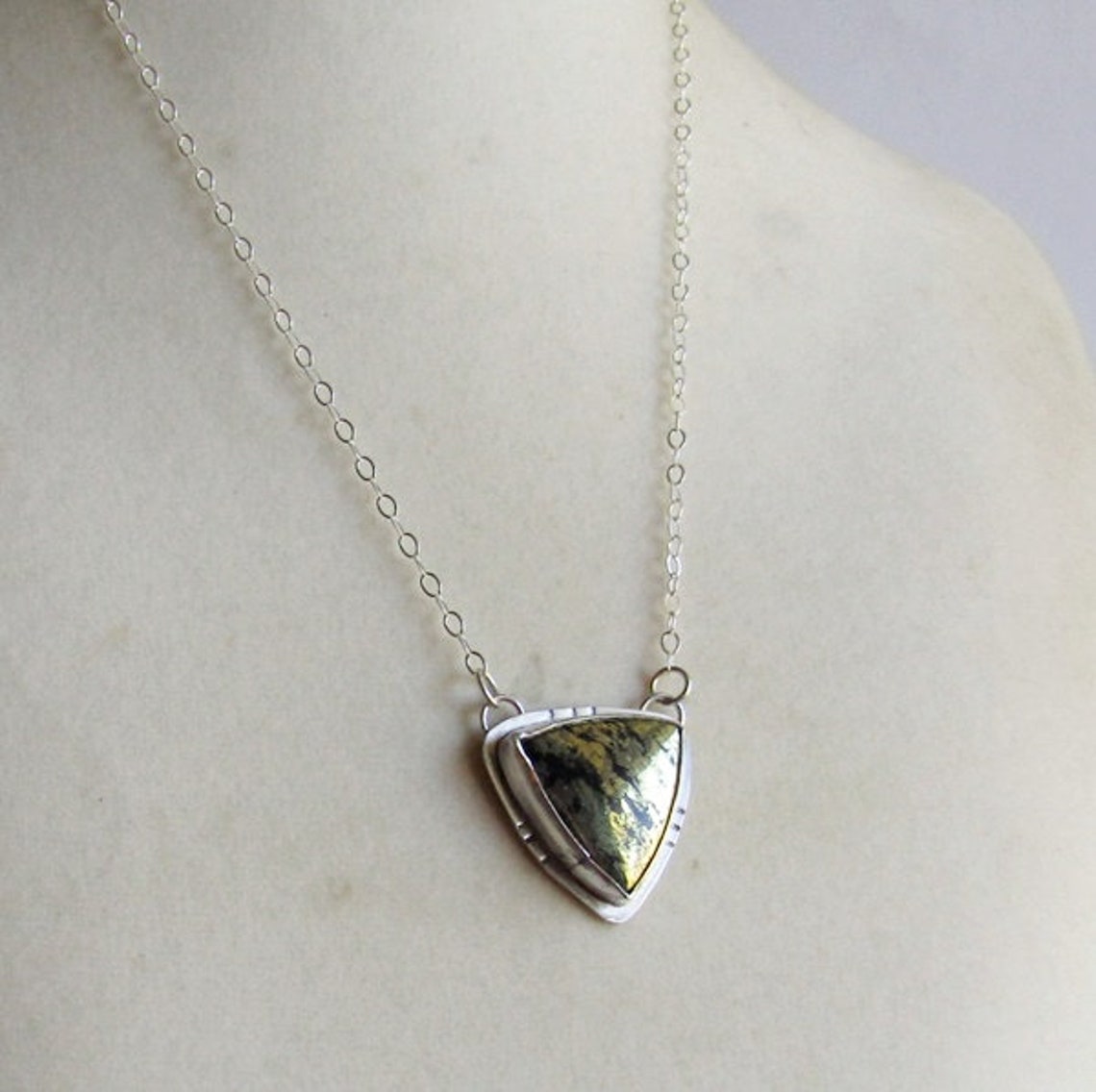 Triangle Pyrite Necklace - Pyrite in Chalcedony Jewelry - Fool's Gold ...